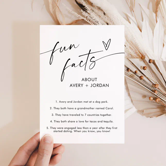 Wedding Fun Facts Sign | Modern Minimalist Wedding Invitation | Zazzle