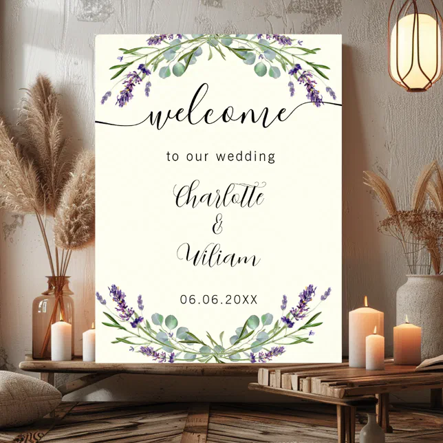 Wedding lavender ivory eucalyptus welcome poster | Zazzle