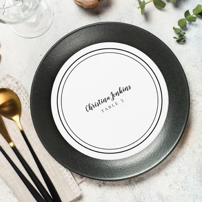 Wedding Round Custom Guest Black Table Place Card | Zazzle