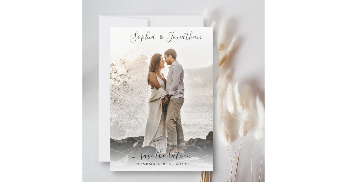 Wedding Save the Date 2 Photos Pretty Script Font Invitation | Zazzle