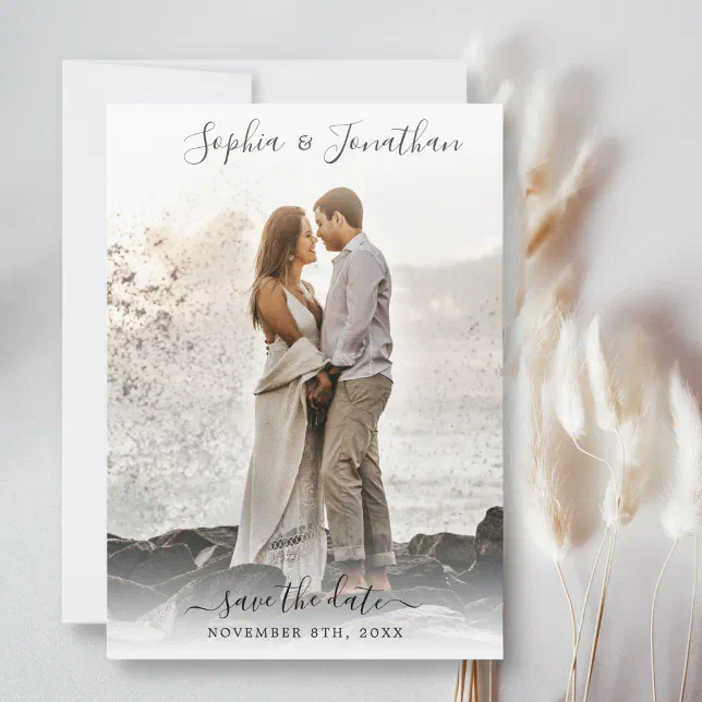 Wedding Save the Date 2 Photos Pretty Script Font Invitation | Zazzle