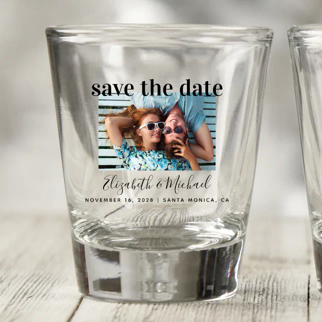 Wedding Save the Date Photo Custom Shot Glass | Zazzle
