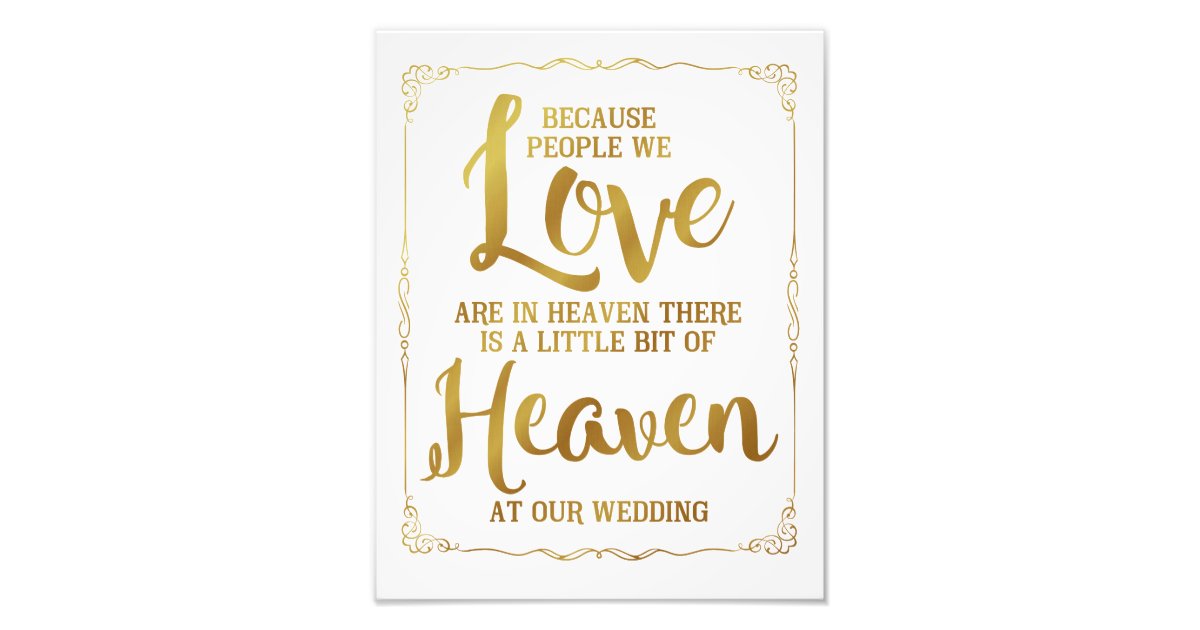 wedding sign, heaven at wedding, gold photo print | Zazzle