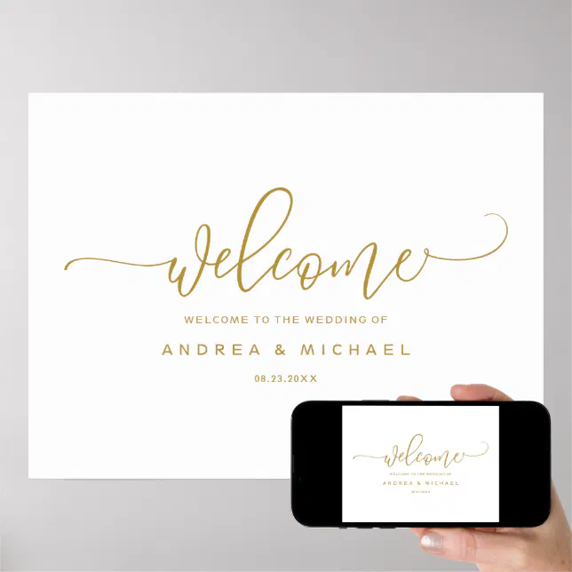 Wedding Welcome Sign - Bounce Calligraphy Gold | Zazzle