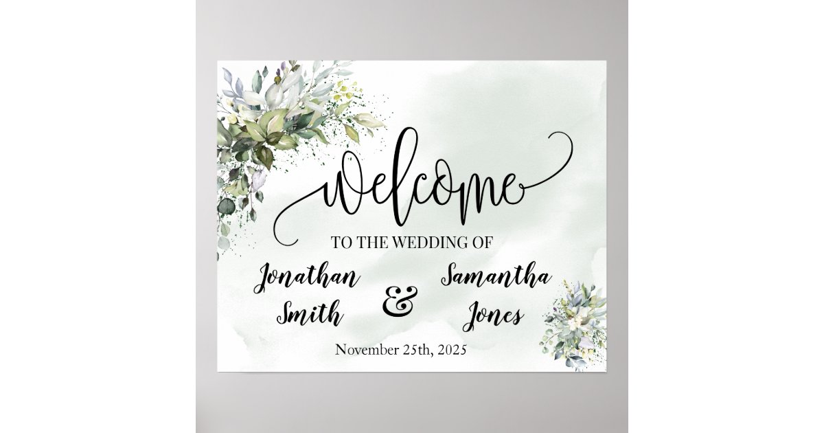 Wedding welcome sign eucalyptus succulent poster | Zazzle