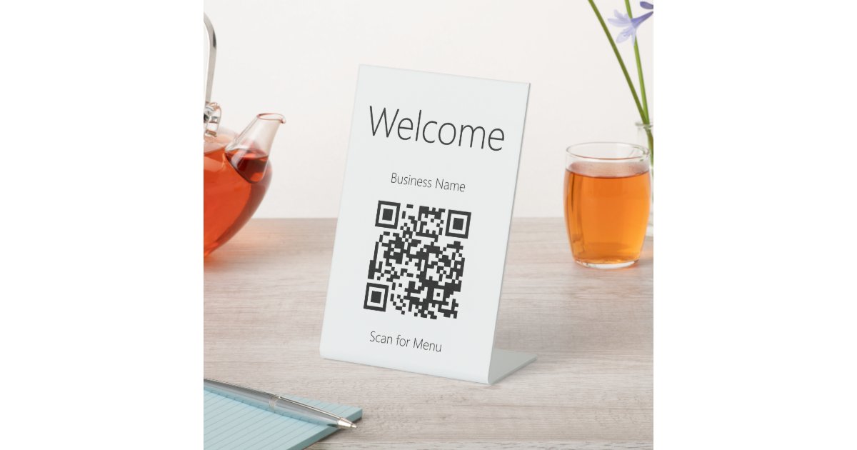 Welcome Black and White Scan for Menu QR Code Pedestal Sign | Zazzle