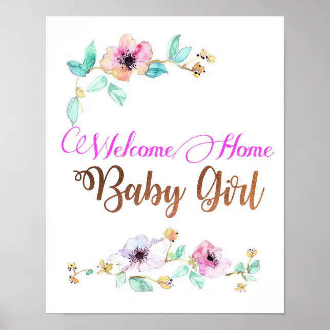 Welcome Home Baby Girl Poster with Copper font | Zazzle