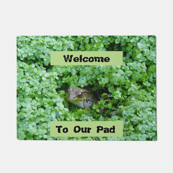 Welcome To Our Pad Green Frog Doormat | Zazzle