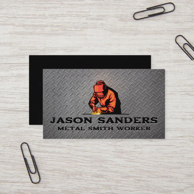 Welder Working | Metal Steel Background Business Card | Zazzle