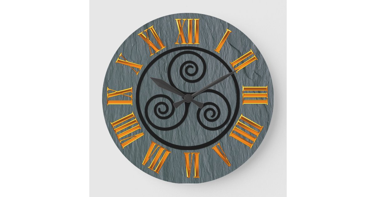 Welsh Slate Effect, Celtic, Faux Gold, Roman Figs. Large Clock | Zazzle