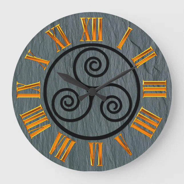 Welsh Slate Effect, Celtic, Faux Gold, Roman Figs. Large Clock | Zazzle