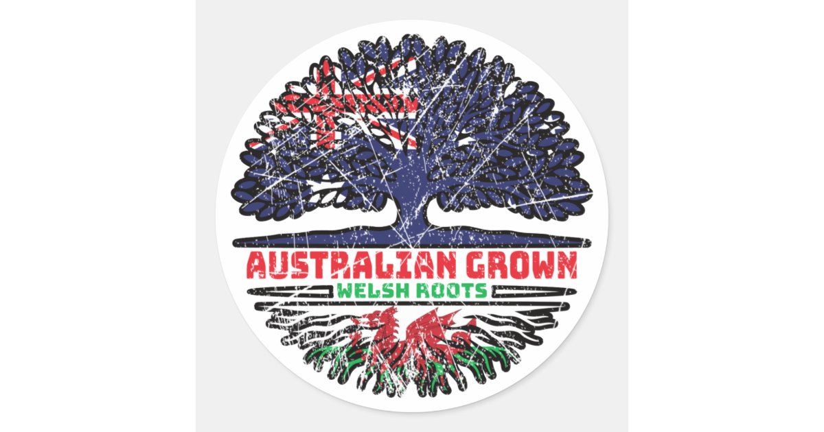 Welsh Wales Australian Australia Tree Roots Flag Classic Round Sticker ...