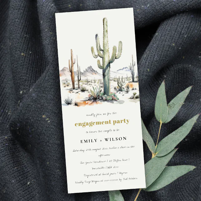 Western Boho Cactus Desert Landscape Engagement Invitation | Zazzle