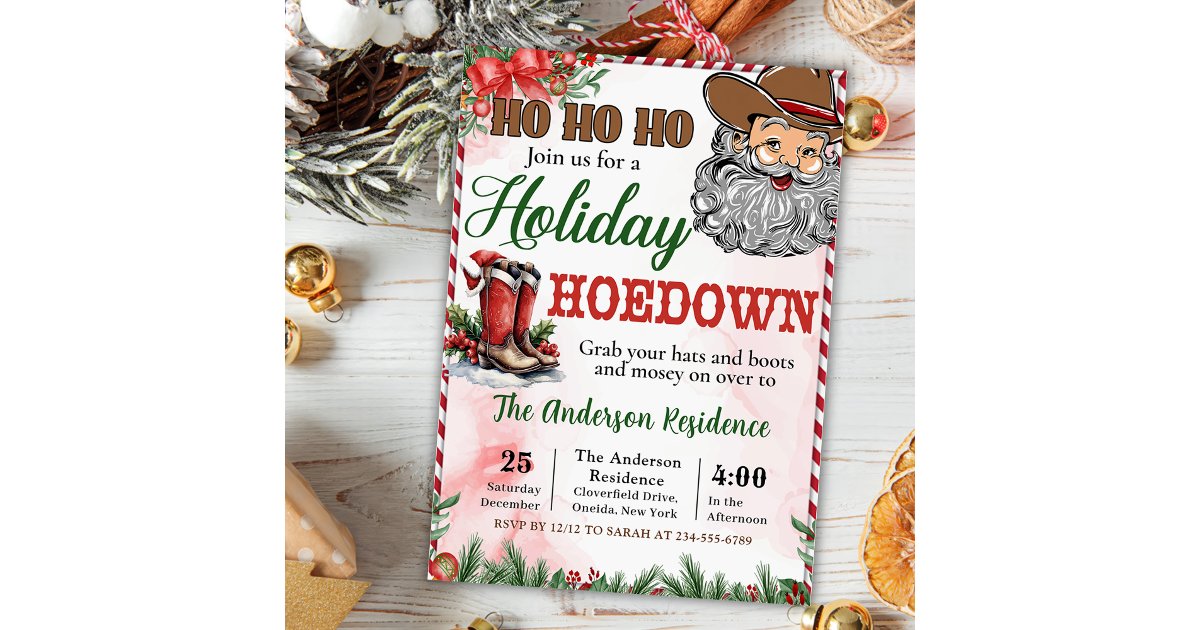 Western Cowboy Santa Christmas Hoedown Party Invitation | Zazzle