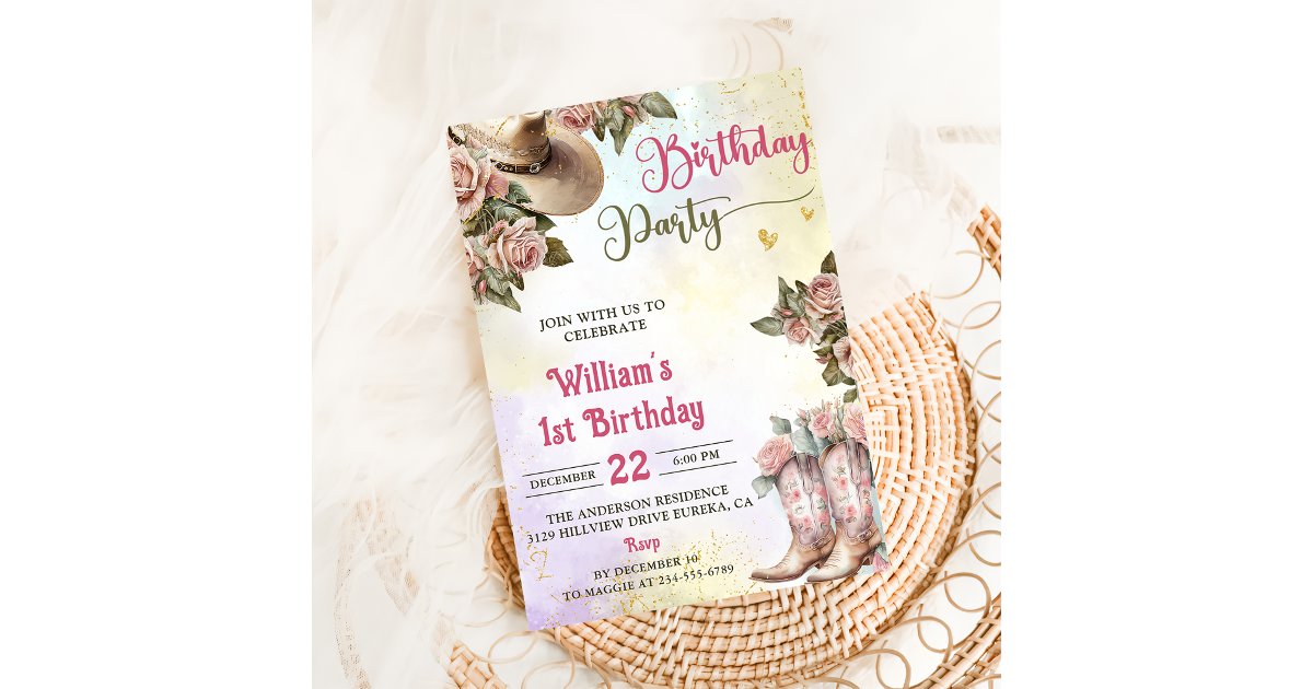 Western Rustic Floral Birthday Party Invitation | Zazzle