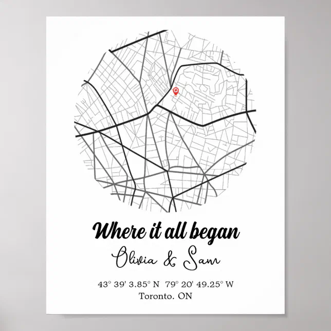Where We Met Map,Where it all began,Couple Map Poster | Zazzle