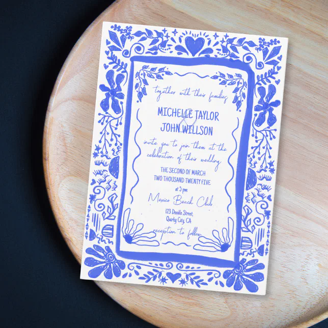 Whimsical Blue Quirky Doodle Hand Drawn Invitation | Zazzle