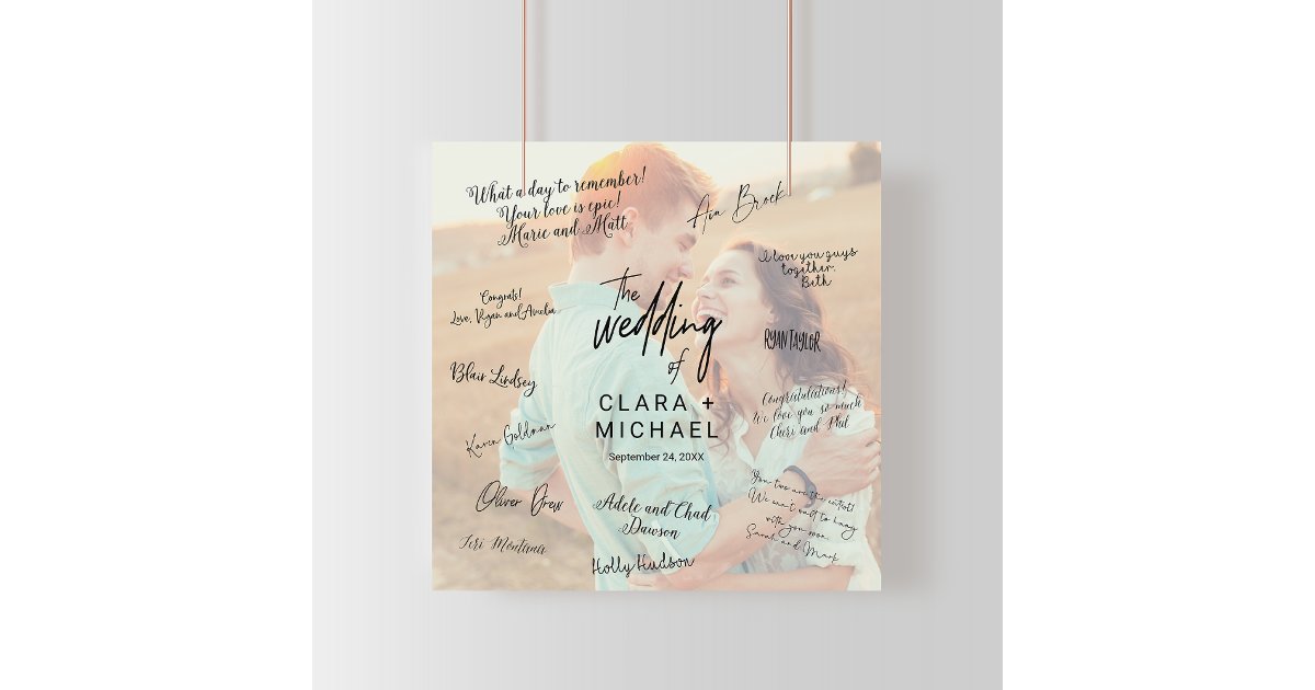 Whimsical Calligraphy Photo Wedding Guest Signing Poster | Zazzle