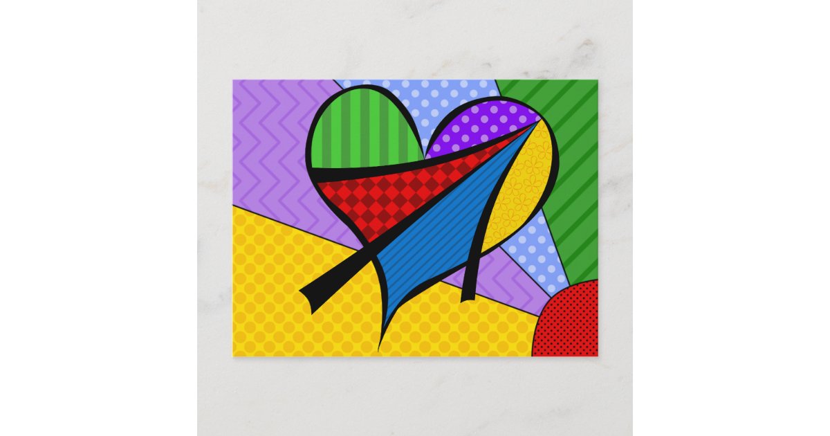 Whimsical Cubism Heart Postcard with Background | Zazzle