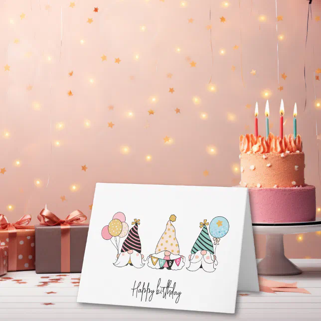 Whimsical Gnome Trio Happy Birthday Card | Zazzle