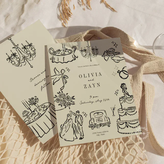 Whimsical Hand Drawn Wedding Invitation Romantic | Zazzle