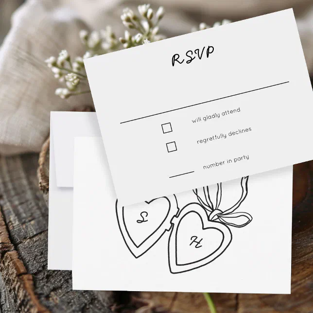 Whimsical Heart Locket Doodle Sketch CUSTOM RSVP Card | Zazzle