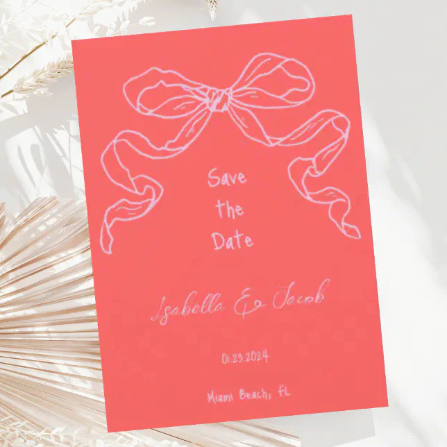 Whimsical Quirky Hand Drawn Red Bow Save the Date Invitation | Zazzle