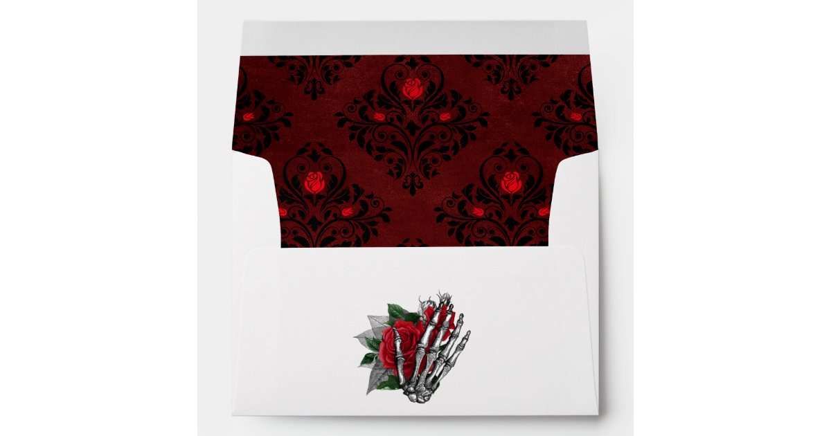 Whimsical Red Floral Gothic Wedding Envelope | Zazzle
