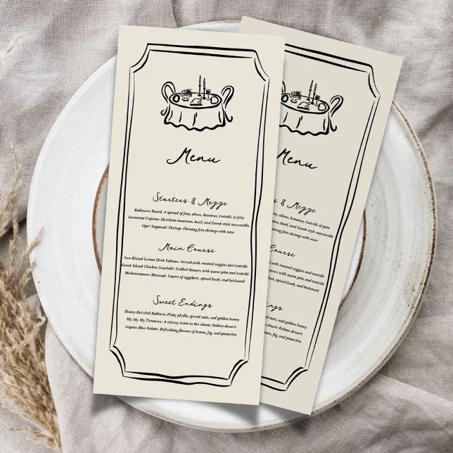 Whimsical Wedding Food Dinner Hand drawn Menu | Zazzle