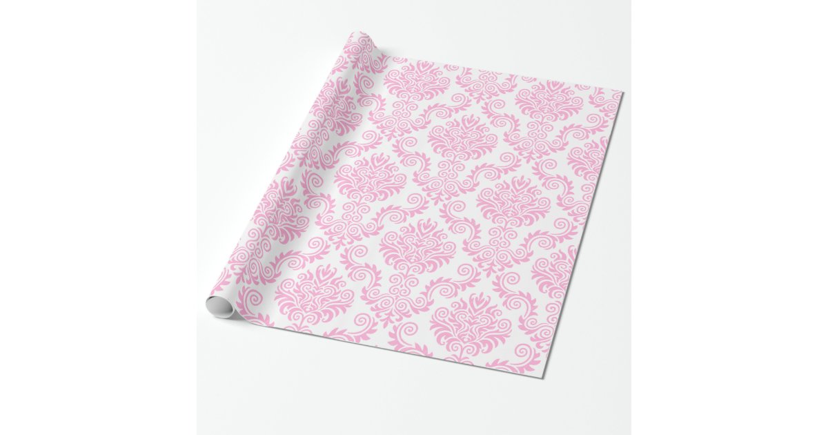 White and Pink Damask | Wrapping Paper | Zazzle