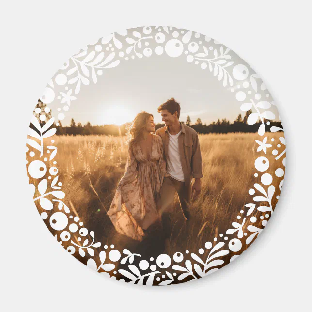 White Berry Border Frame Photo Magnet | Zazzle