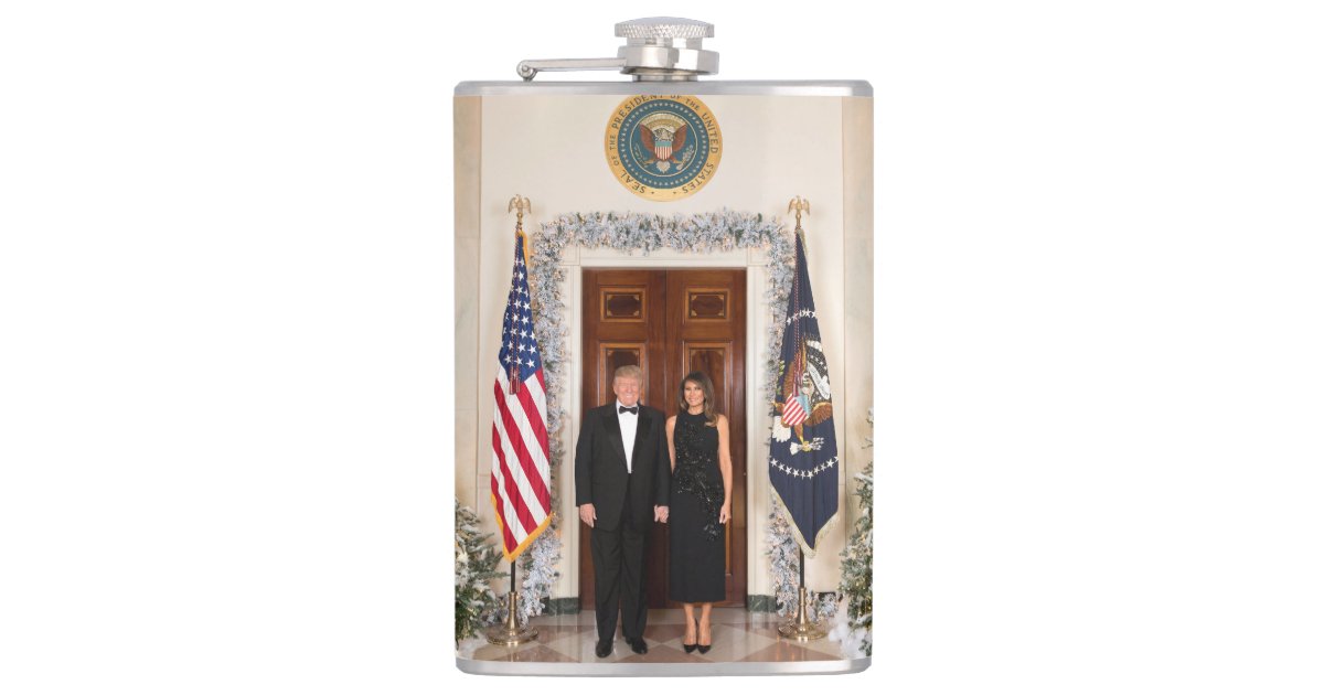 White House Christmas Donald Trump & Melania Hip Flask | Zazzle