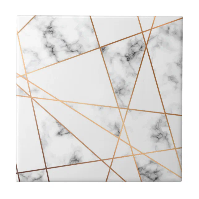 White Marble with Gold Lines Pretty Ceramic Tile | Zazzle