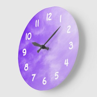 White Numbers Purple Sky Wall Clock | Zazzle
