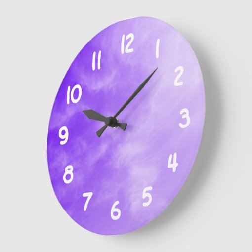 White Numbers Purple Sky Wall Clock | Zazzle