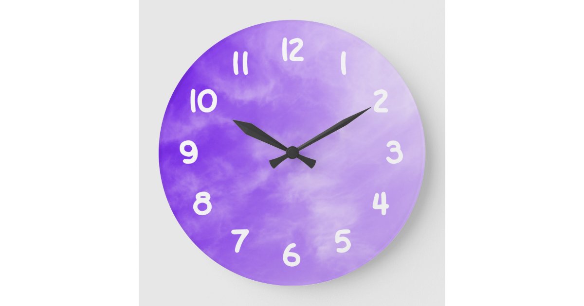 White Numbers Purple Sky Wall Clock | Zazzle