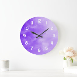 White Numbers Purple Sky Wall Clock | Zazzle