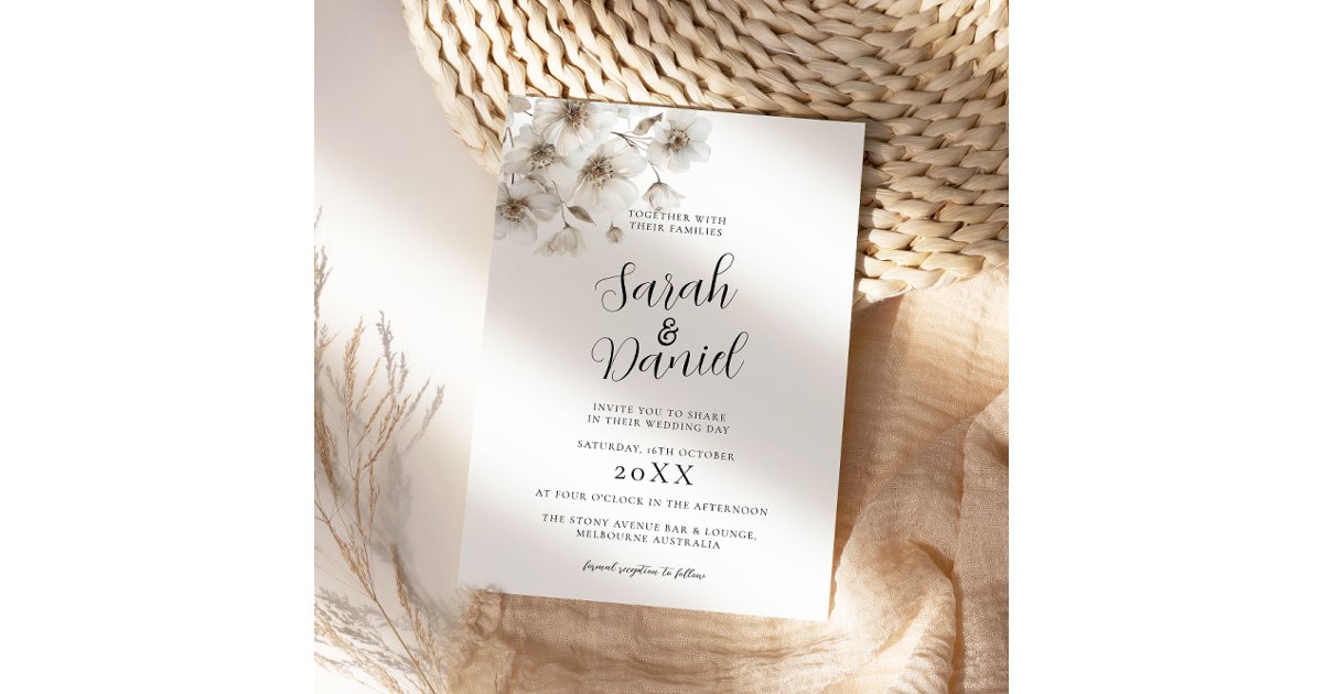 White Rustic Flower Elegant Wedding Invitation | Zazzle