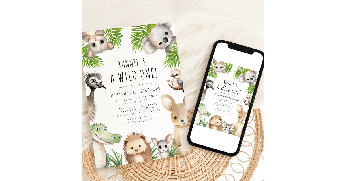 Wild One! Aussie Animal Birthday Party Invitation | Zazzle