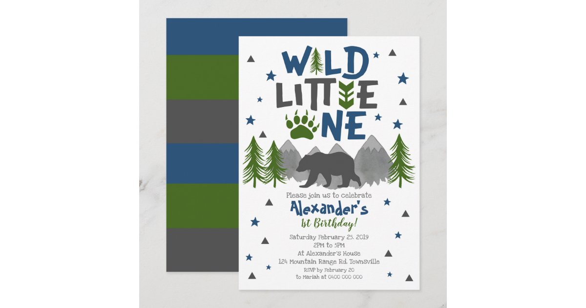 Wild One Bear 1st Birthday Invitation | Zazzle