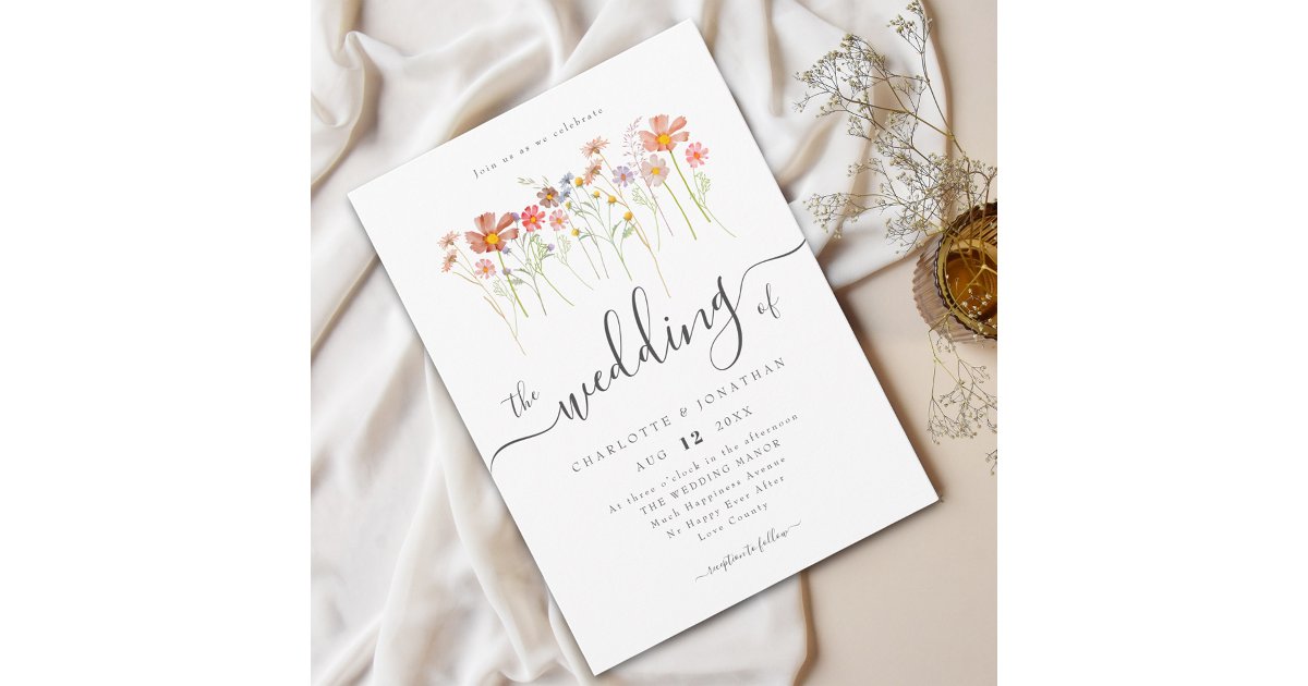 Wildflower Meadow Elegant Script Invitation | Zazzle