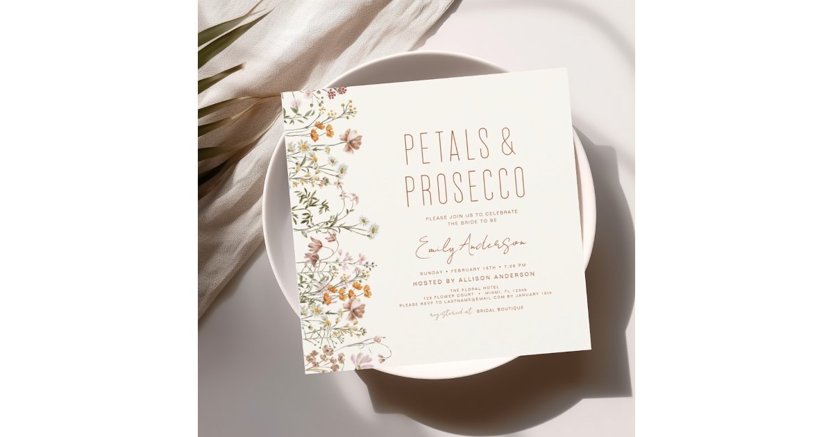 Wildflower Petals & Prosecco Bridal Shower Garden Invitation | Zazzle
