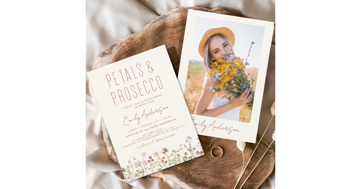 Wildflower Petals & Prosecco Bridal Shower Photo Invitation | Zazzle