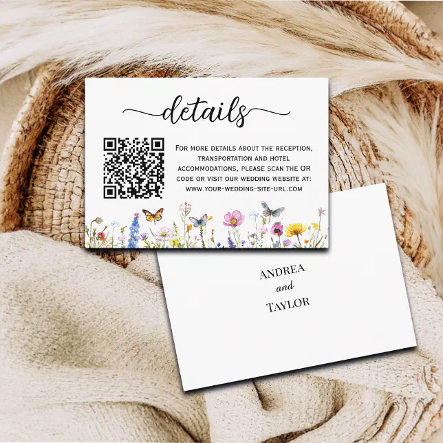 Wildflowers Butterflies QR Code Wedding Details Enclosure Card | Zazzle