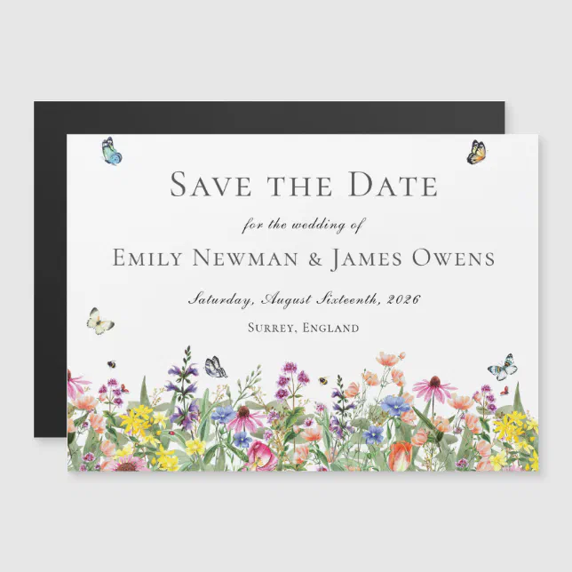 Wildflowers & Butterflies Save the Date Magnetic Invitation | Zazzle