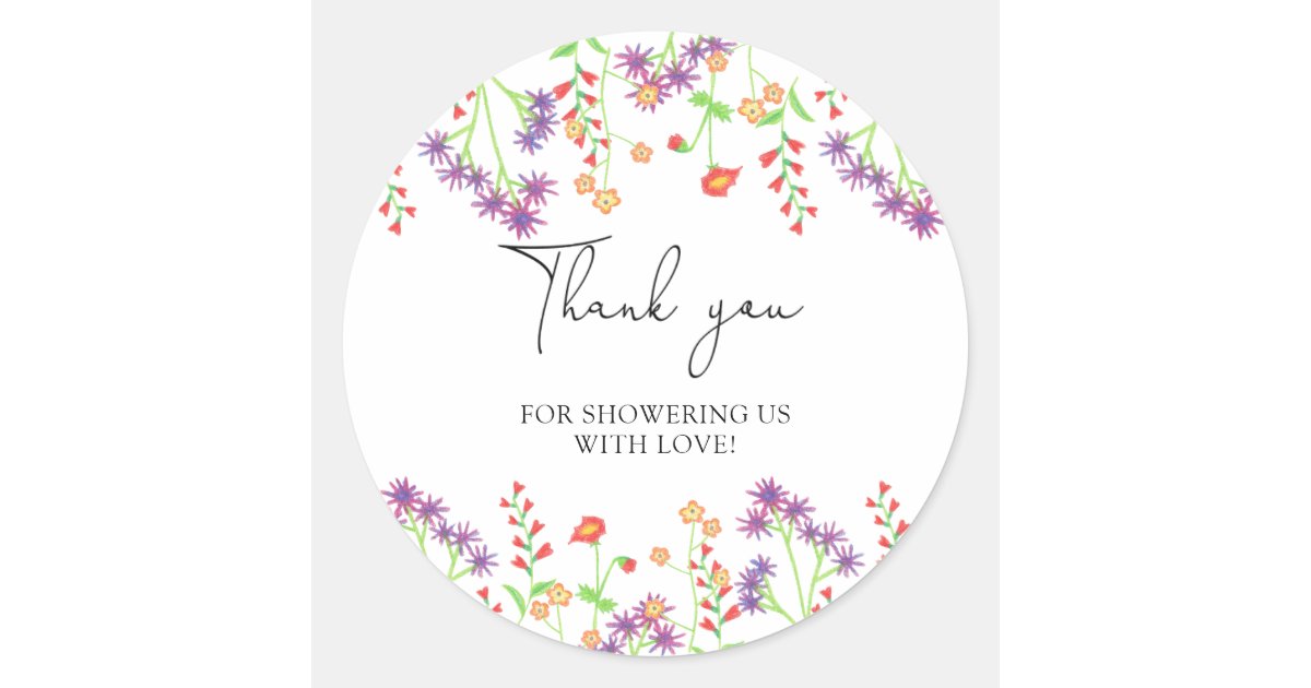 Wildflowers thank you classic round sticker | Zazzle