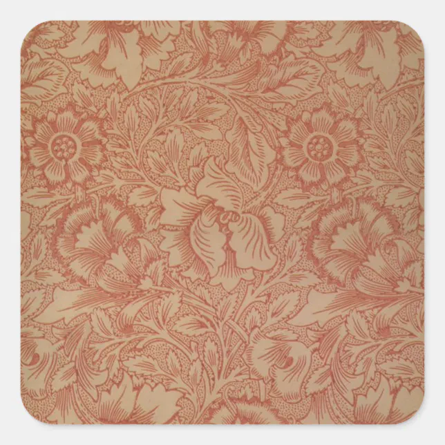 William Morris Pink Poppy Flower Floral Square Sticker | Zazzle