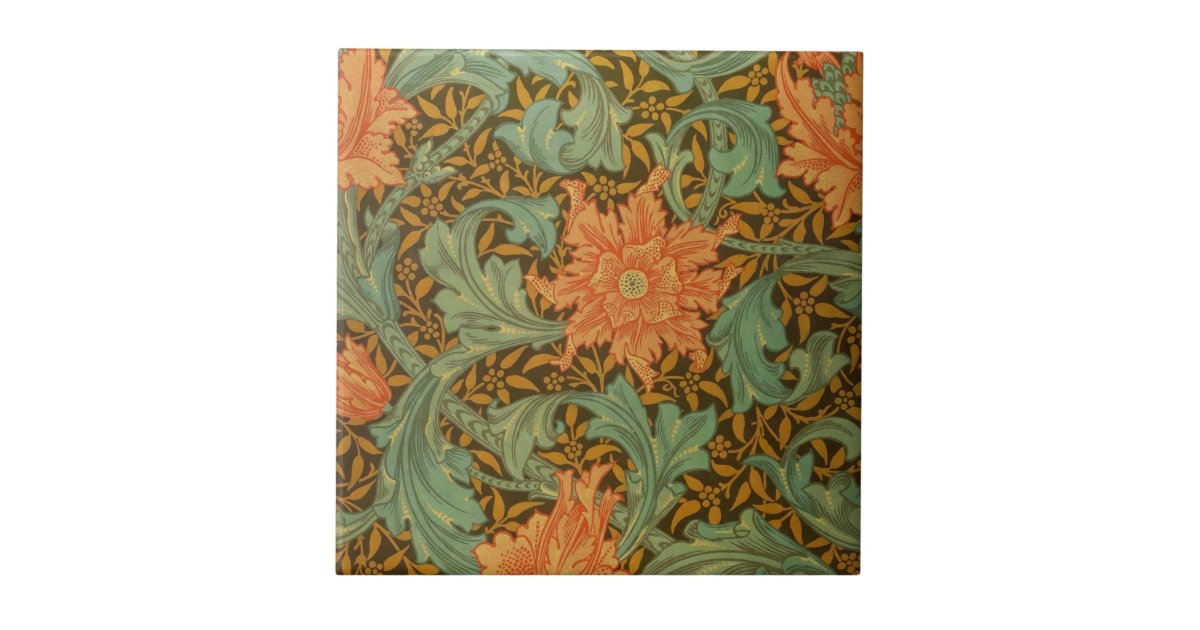 William Morris Single Stem Pattern Art Nouveau Tile | Zazzle