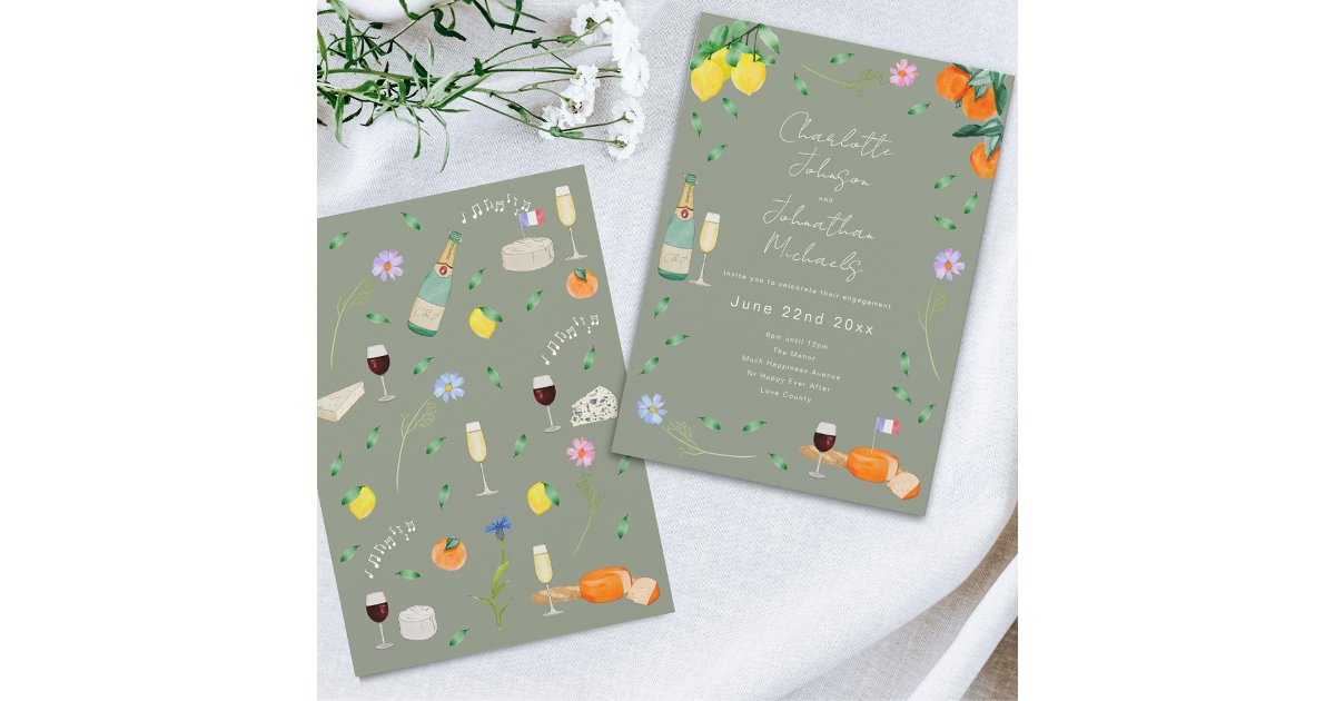 Wine and Cheese Boho French Engagement Party Invitation | Zazzle