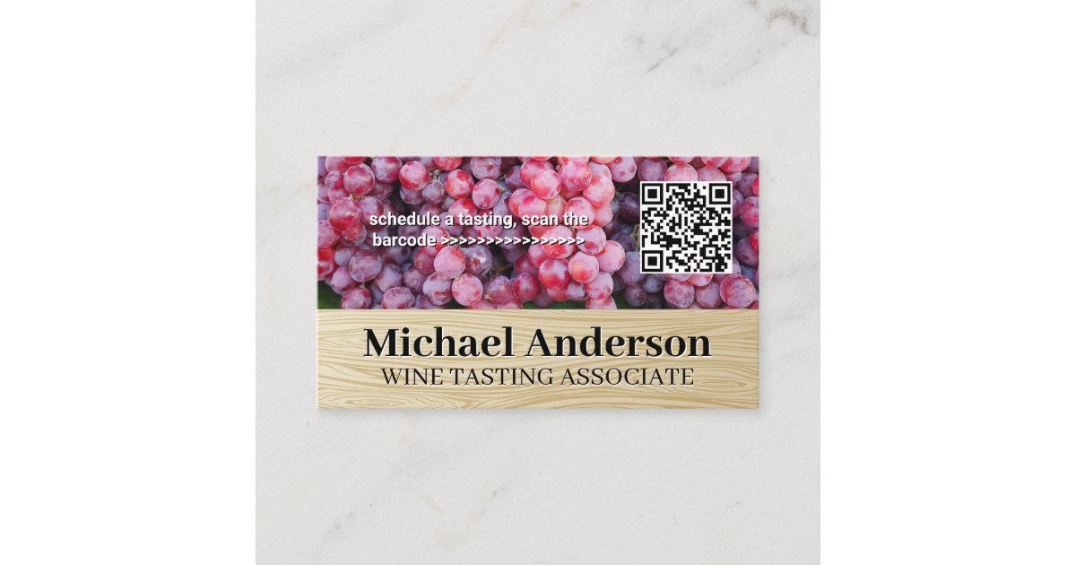 Wine Grapes | QR Barcode | Wood Grain Business Card | Zazzle